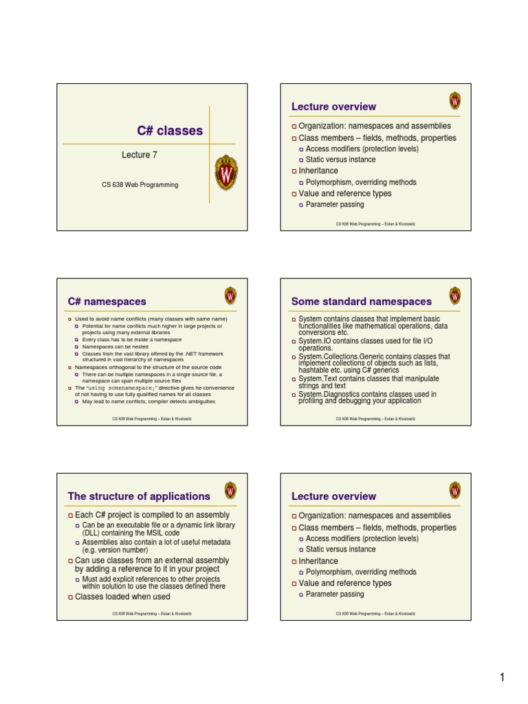 Lecture 7 - Csharp Classes PDF | PDF | Method (Computer Programming) | Inheritance (Object ...
