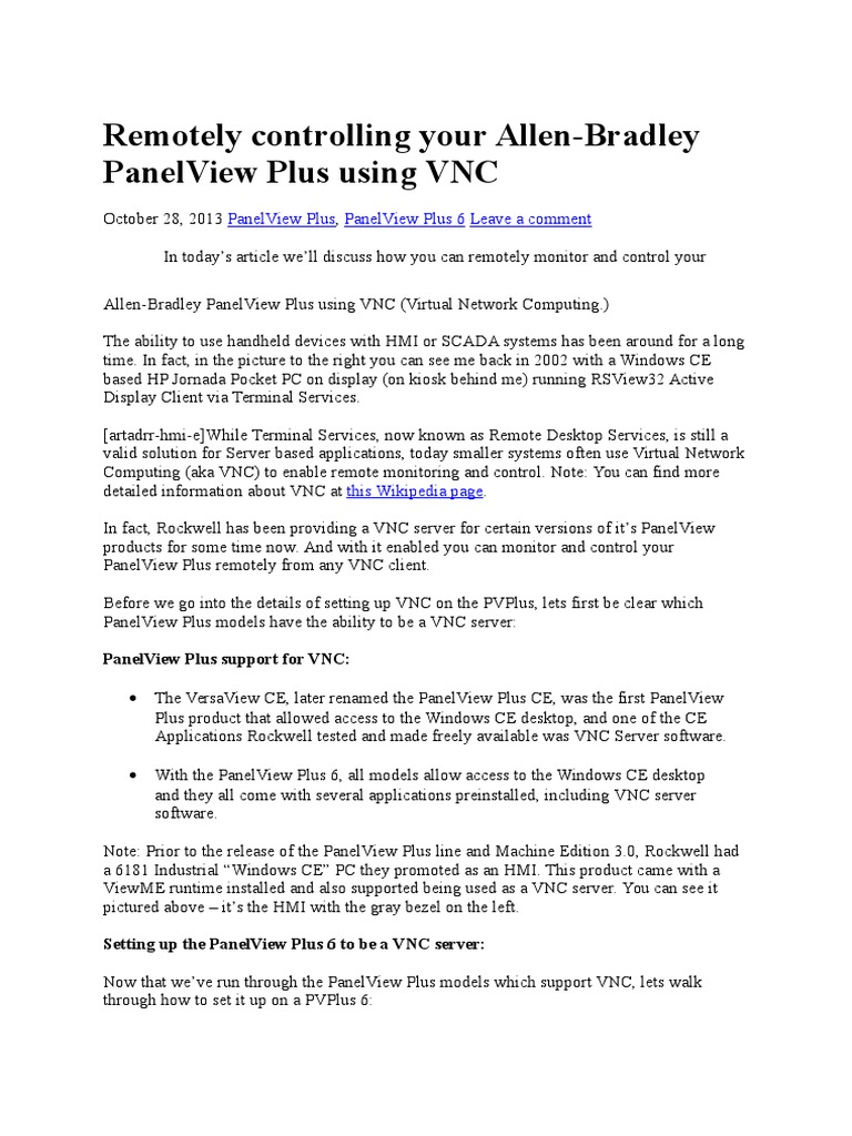Remote Panelview Via VNC | PDF | Remote Desktop Services | Microsoft ...