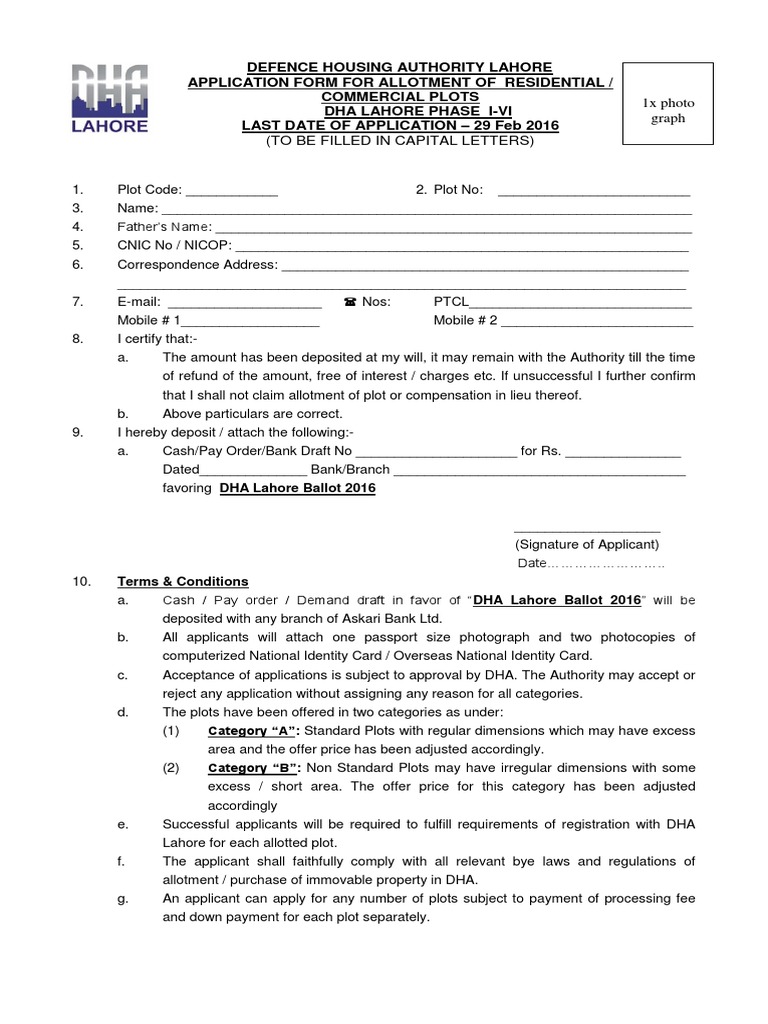 Dha Plots For Sale Application Form PDF | PDF | Money | Economies