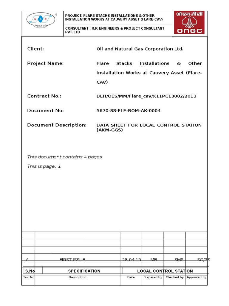 Data Sheet of Local Control Stations | PDF | Electromagnetism | Electricity