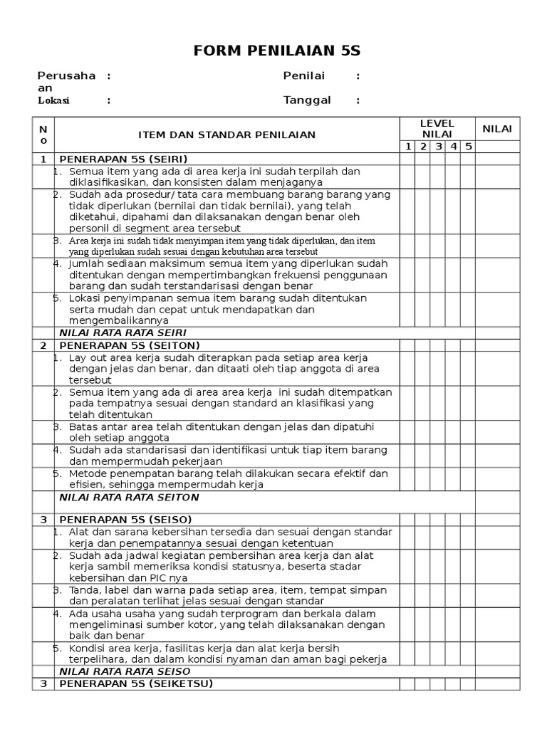 Penilaian Penerapan 5S di Tempat Kerja | PDF