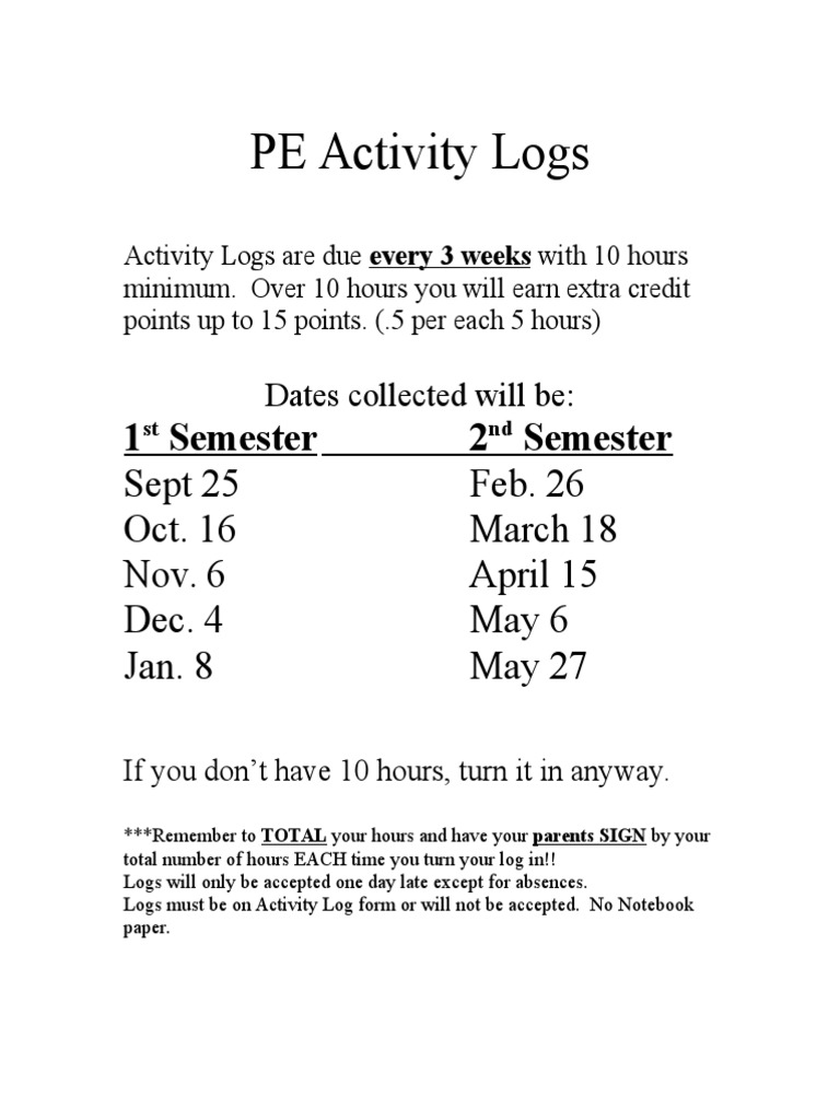 Activity Log Due Dates | PDF