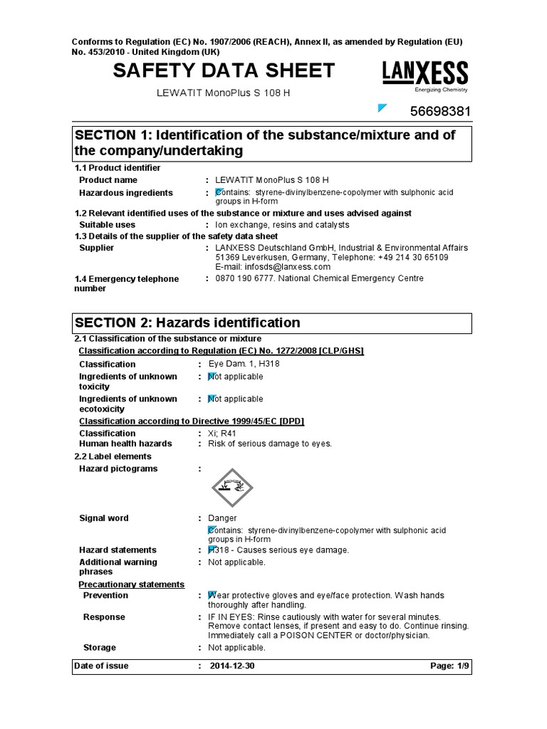 Lewatit Monoplus s 108 h | Toxicity | Firefighter