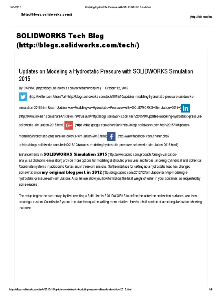 Modeling Hydrostatic Pressure With SOLIDWORKS Simulation | PDF ...