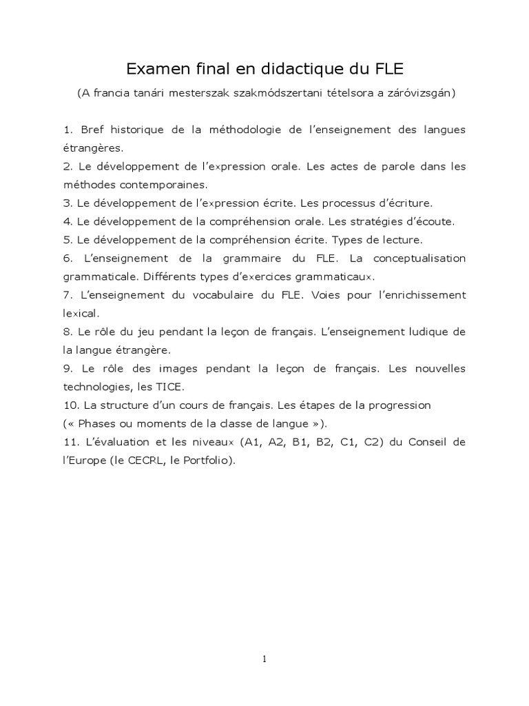 Examen final en didactique du FLE | PDF | Enseignement des langues ...