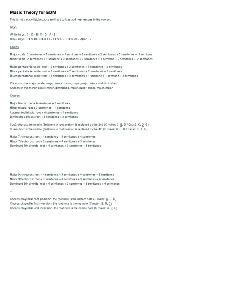 Music Theory Edm Cheatsheet PDF | PDF