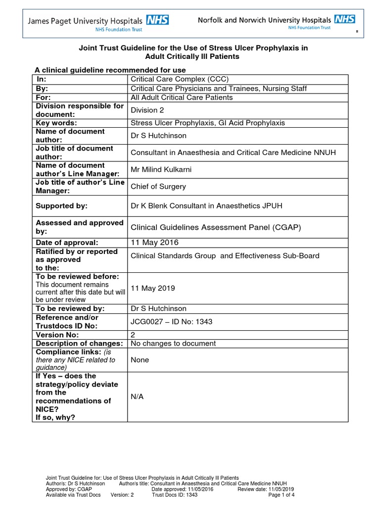Stress Ulcer Prophylaxis in Adult Critically Ill Patients JCG0027 v2 ...