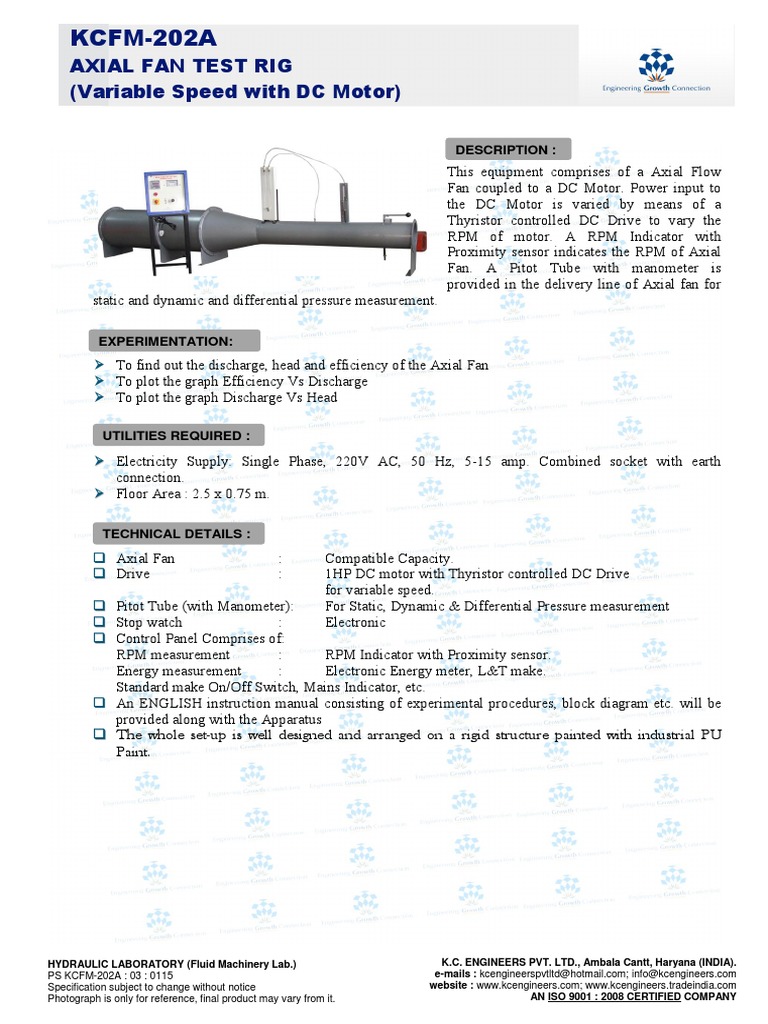 Axial Fan Test Rig Variable Speed | PDF