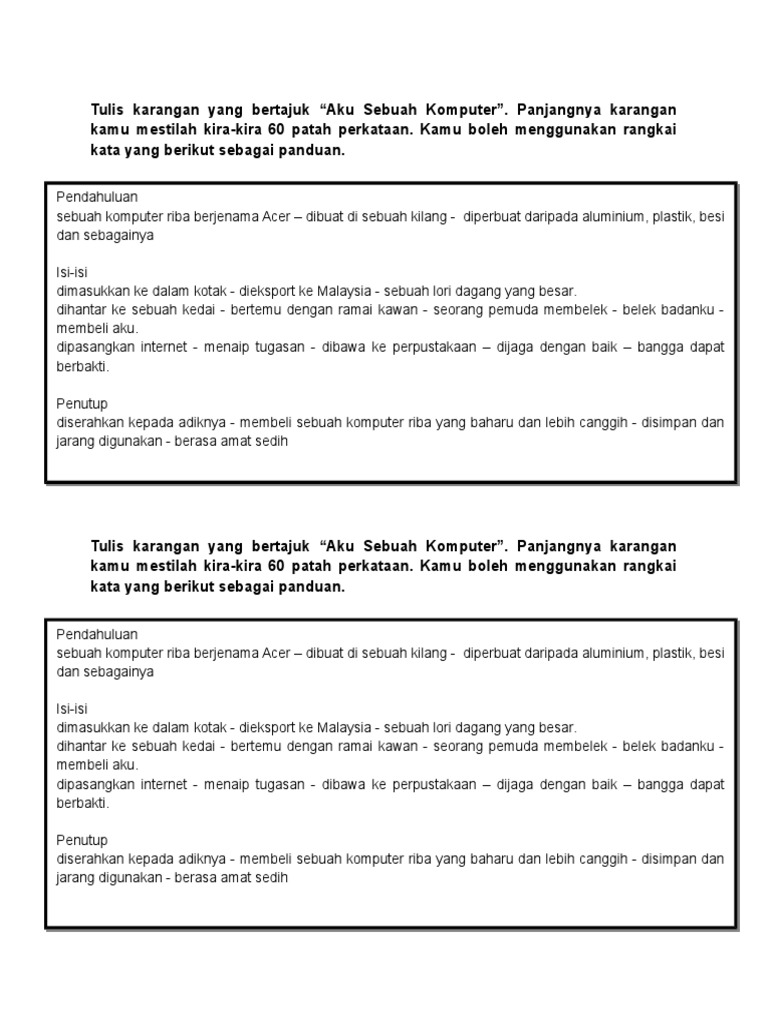Tulis Karangan Yang Bertajuk Aku Sebuah Komputer Riba Pdf