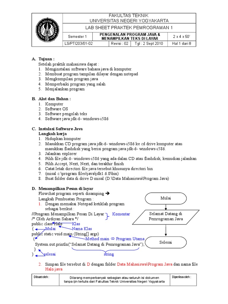 Labsheet 01 Pemrograman 1 | PDF