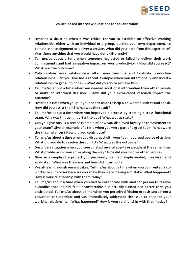 Day4.2 Hiring Values-Based Interview Collaboration Example | PDF