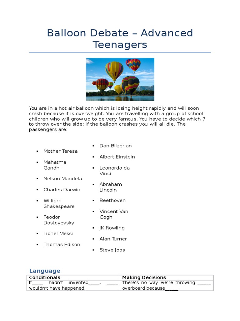 Balloon Debate Adv Teenagers | PDF
