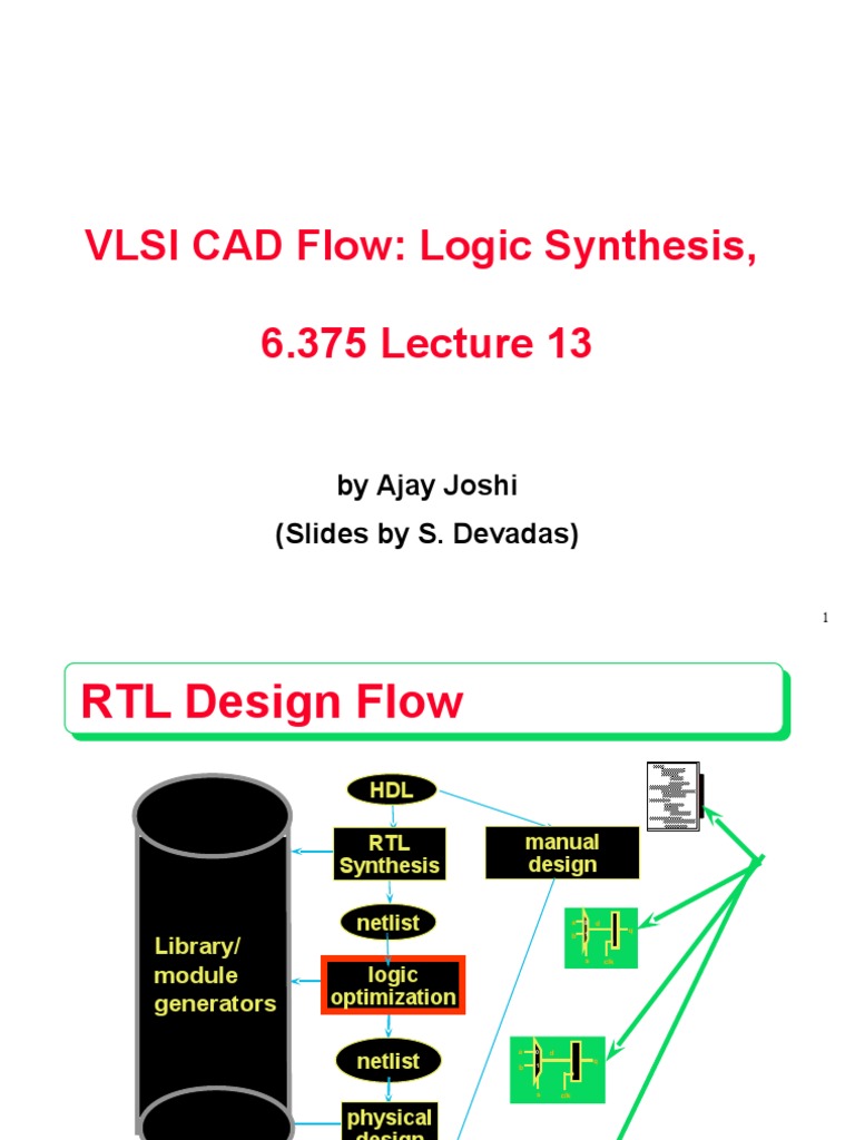 VLSI CAD Flow: Logic Synthesis,: by Ajay Joshi (Slides by S. Devadas ...