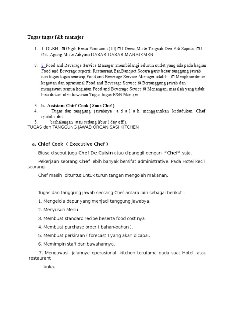 Tugas Tugas Chef | PDF
