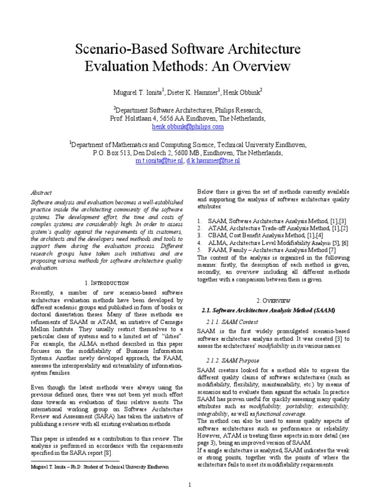 Scenario-Based SWA Evaluation Methods | PDF | Software Architecture ...