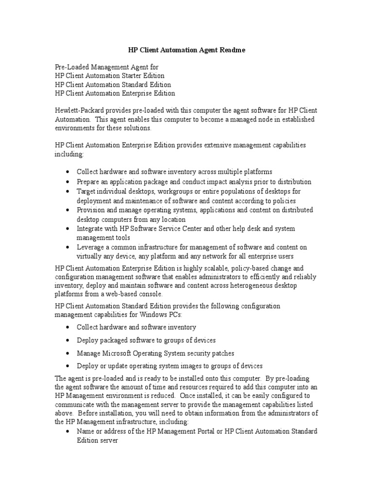 HP Client Automation Agent Guide | PDF | Filename | Operating System