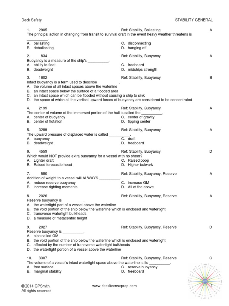 General Stability Questions | PDF | Buoyancy | Shipping