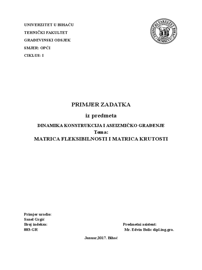 Dinamika Konstrukcija Primjer | PDF