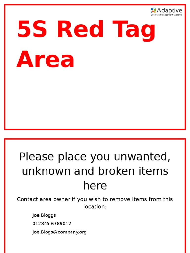 5S Red Tag Area Sign Template | PDF