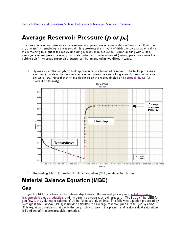 Average Reservoir Pressure (P or P) : Material Balance Equation (MBE) | PDF
