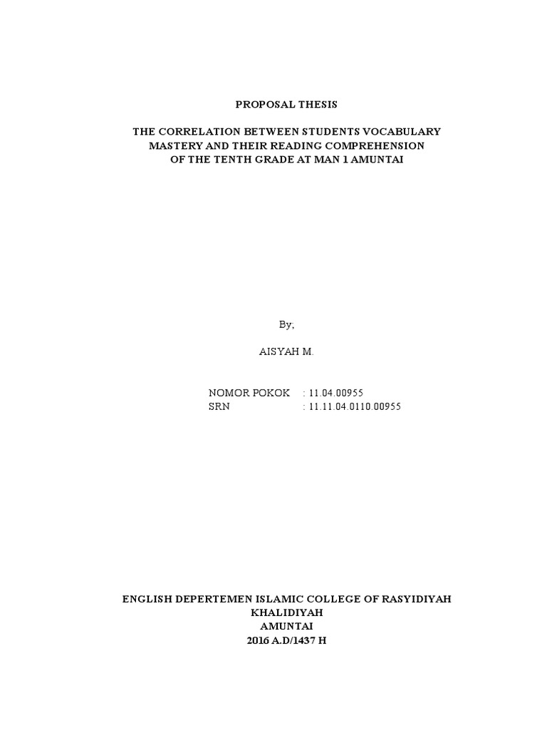 Proposal Thesis The Correlation Between Students Vocabulary Mastery and Their Reading ...