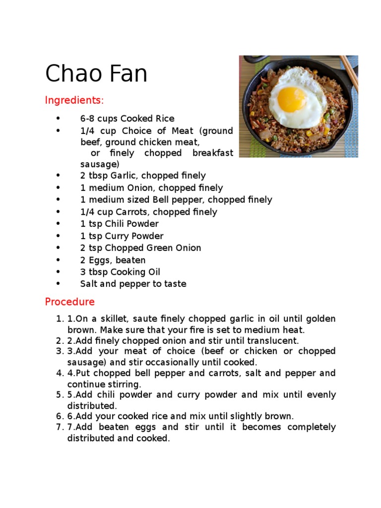 Chao Fan | PDF | Curry | Sausage
