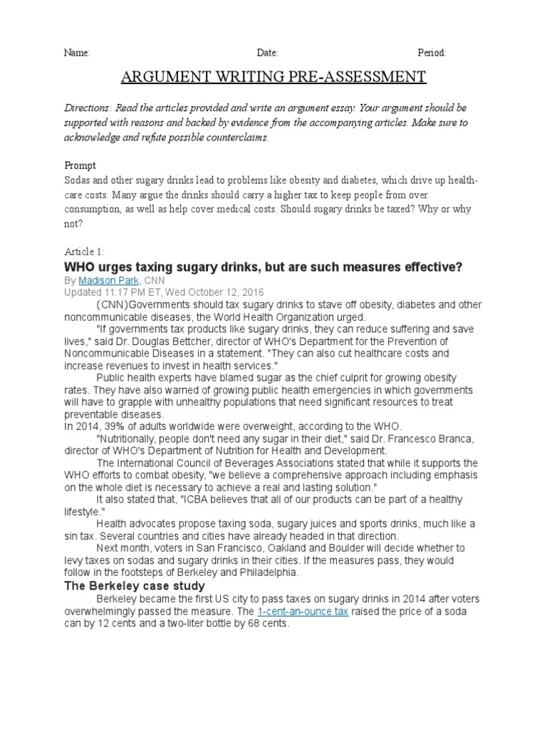 Argument Pre Assessment | PDF | Sugary Drinks Tax | Soft Drink