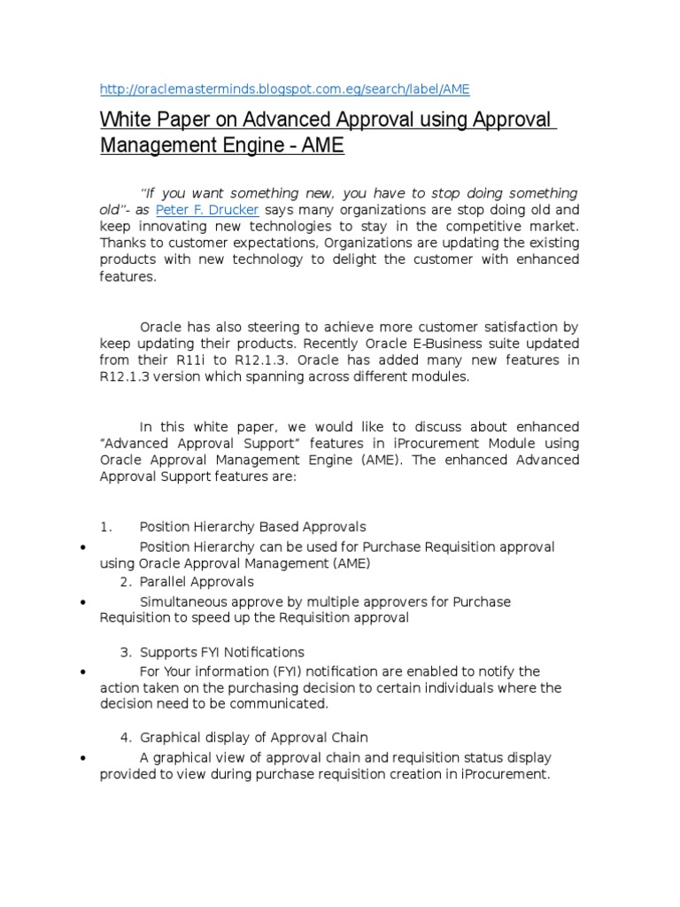 White Paper On Advanced Approval Using Approval Management Engine - AME ...