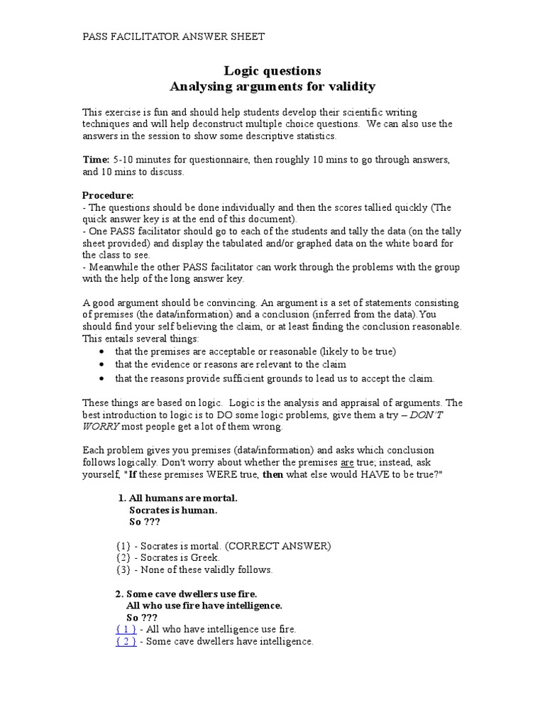 Logic Multiple Choice Q and As (FACILITATOR) | PDF | Validity | Argument