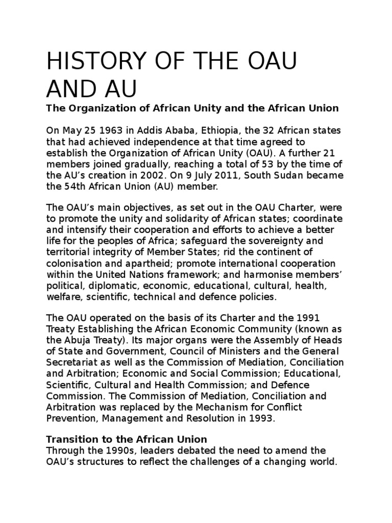 History of The Oau and Au | Download Free PDF | African Union | Foreign ...