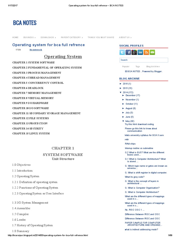 Operating System for Bca Full Refrence _ BCA NOTES | Thread (Computing ...