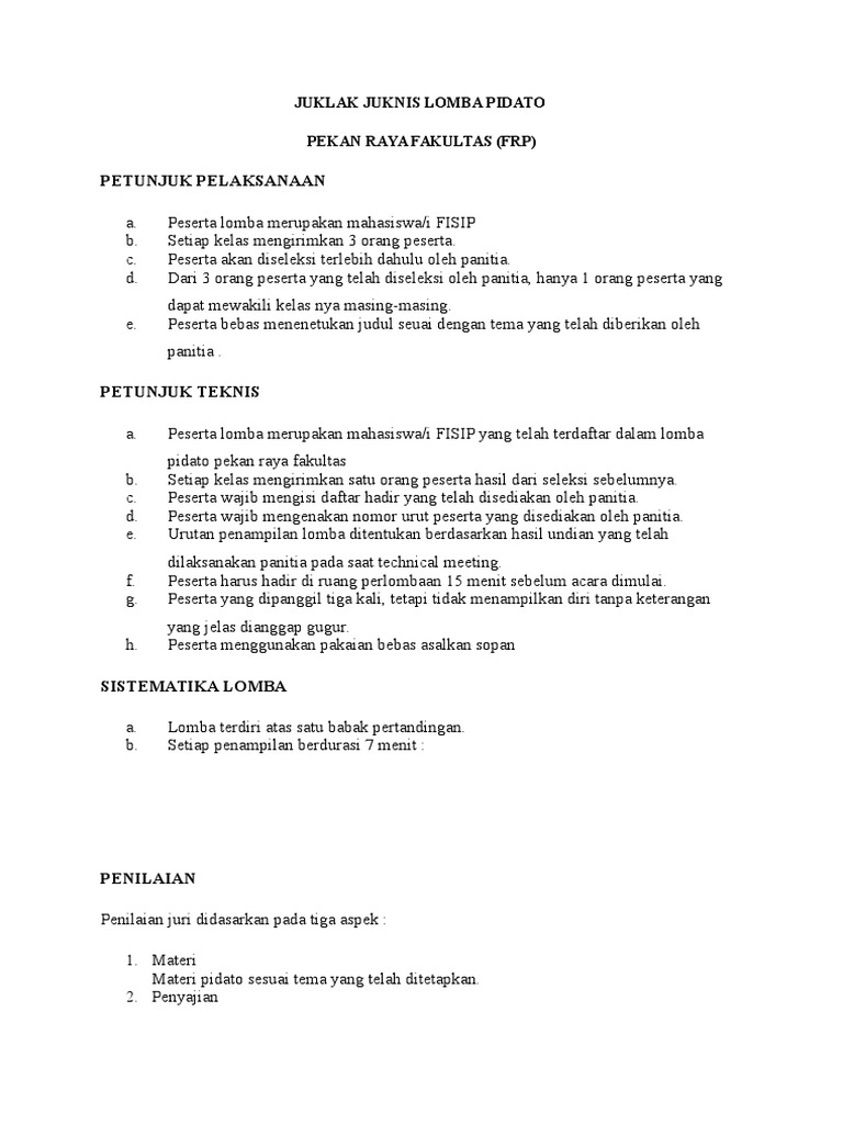 Juklak Juknis Lomba Pidato | PDF