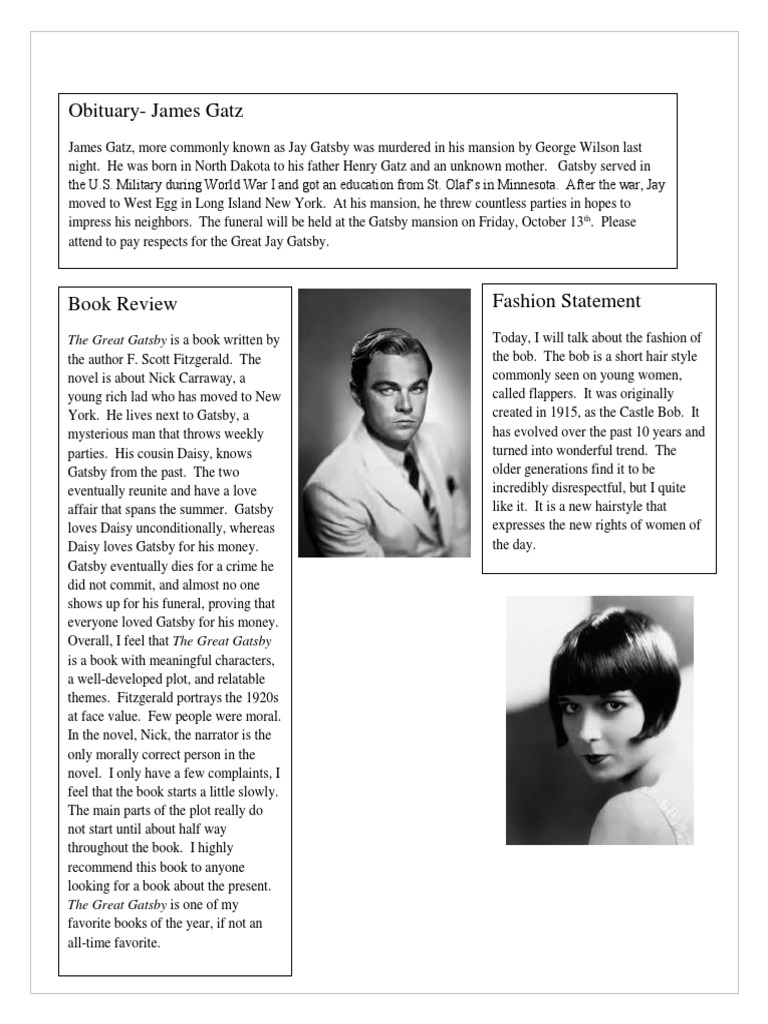 Gatsby Newspaper | PDF | F. Scott Fitzgerald | The Great Gatsby