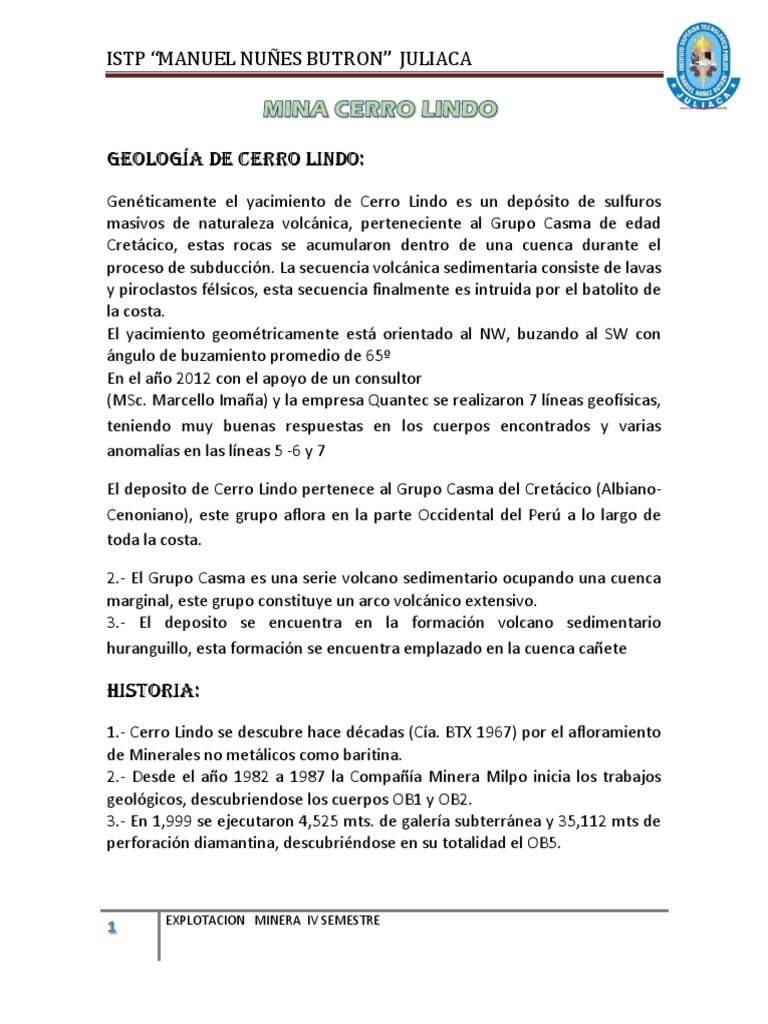 Mina Cerro Lindo Geologia de Cerro Lindo | PDF | Minería | Geología