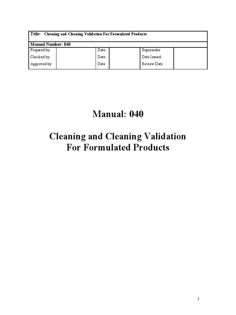 Cleaning Validation for Formulated Products | PDF | Verification And ...