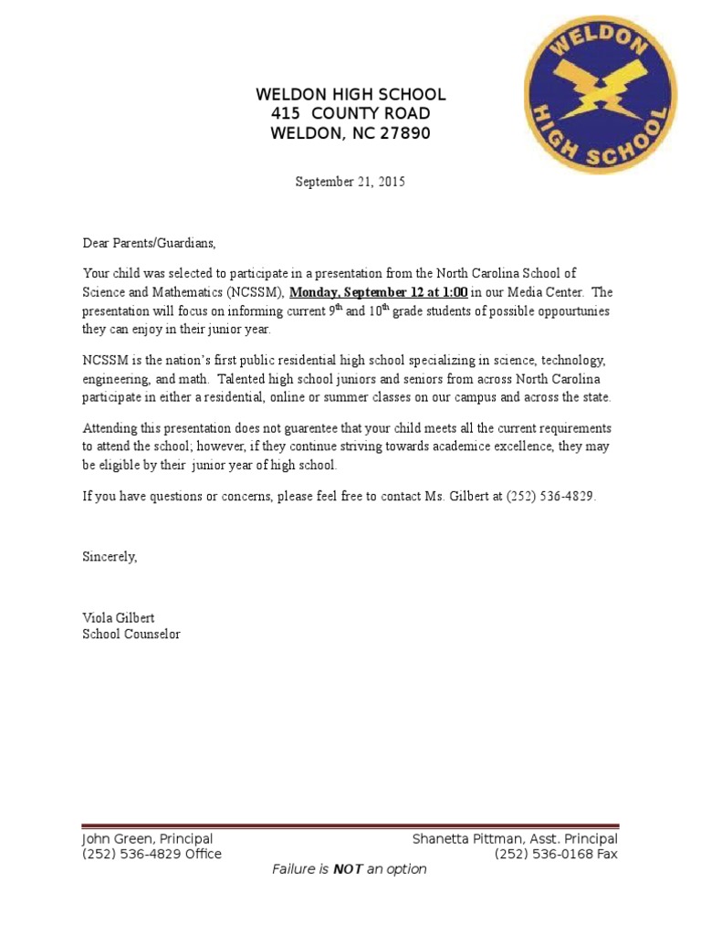 Weldon High School 415 County Road WELDON, NC 27890 | PDF