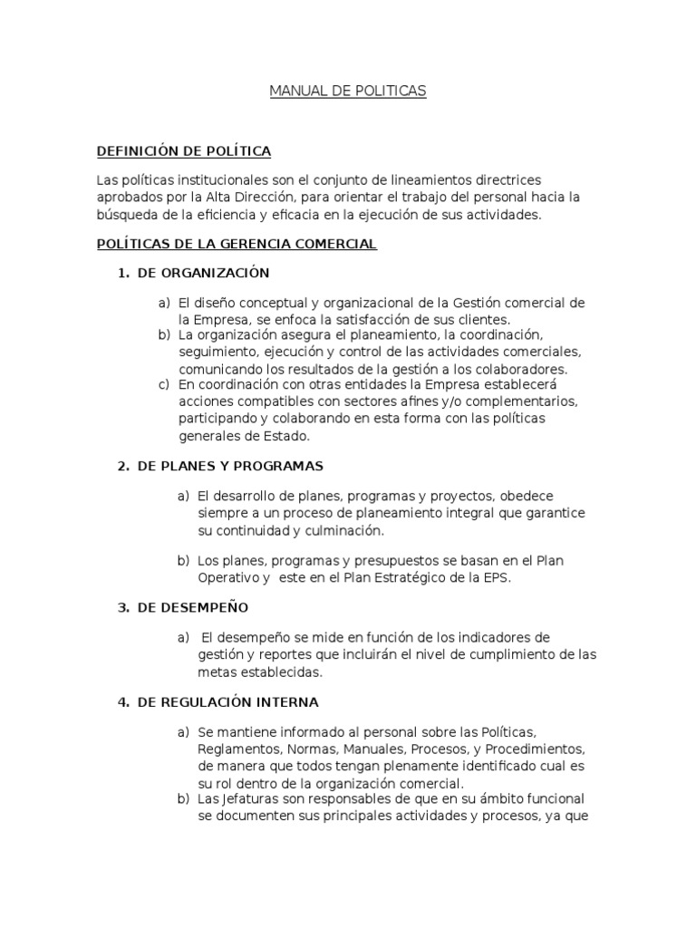 Manual de Politicas | PDF | Planificación | Business