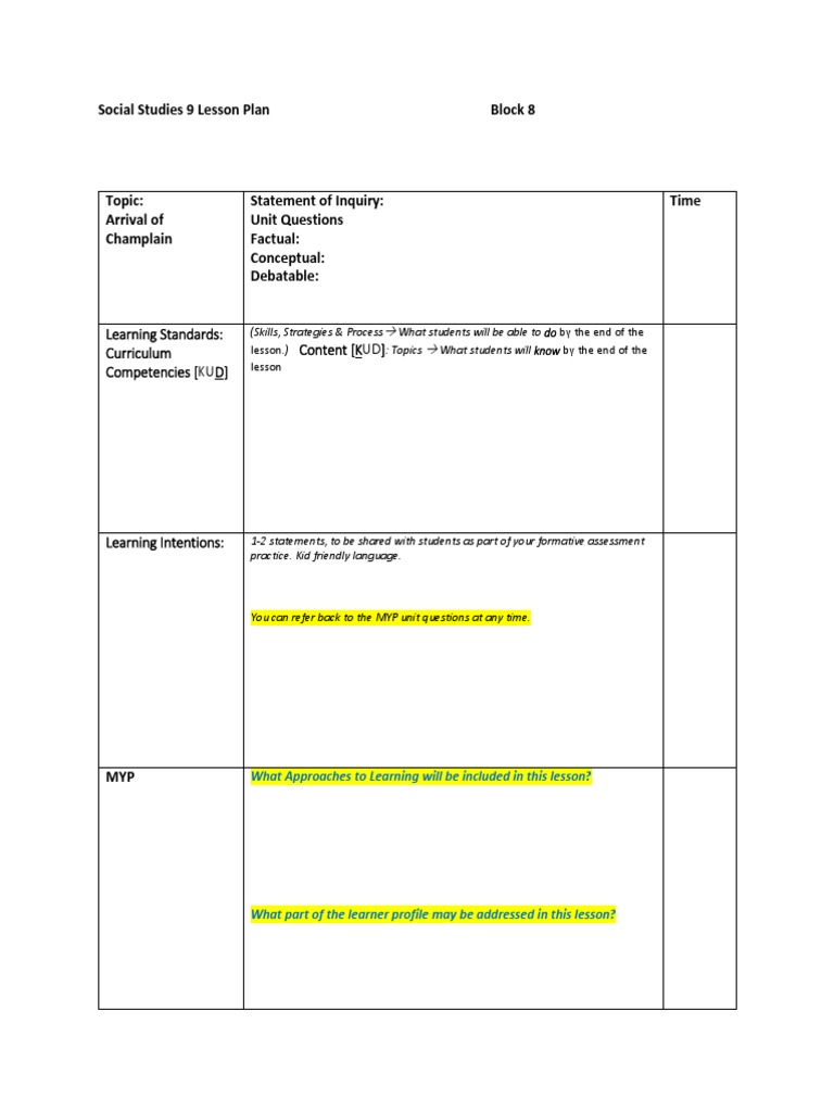 myp lesson plan template with first nation principles of learning ...