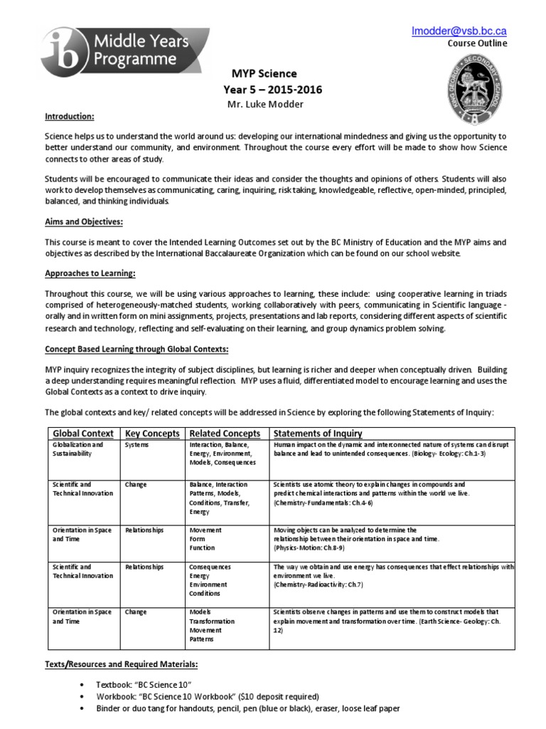 Science 10 Course Outline Revised 2015-16 | PDF | Educational ...