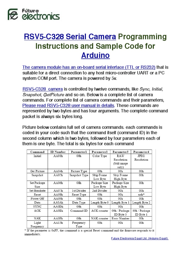Serial Camera Module Programming Instructions and Tutorial PDF | PDF ...