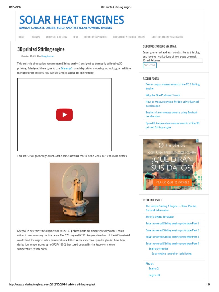 3D Printed Stirling Engine | Download Free PDF | Piston | Engines