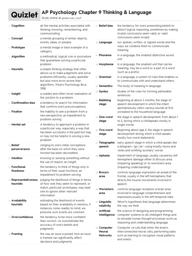 AP Psych Chapter 9 Thinking & Language Study Guide | PDF | Thought ...