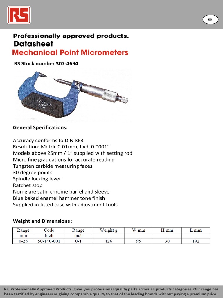 RS Stock Number 307-4694 | PDF