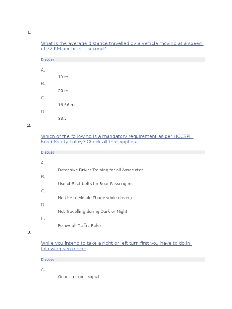 Road Safety Quiz | PDF