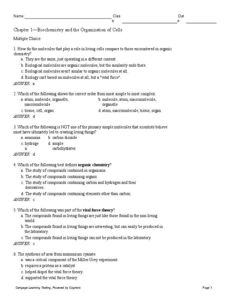 Chapter 1 Biochemistry and The Organization of Cells | PDF | Mitochondrion | Cell (Biology)