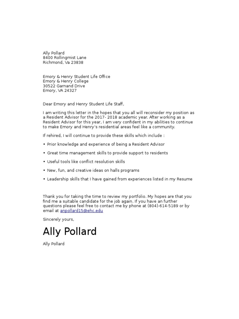 Ra Cover Letter | PDF