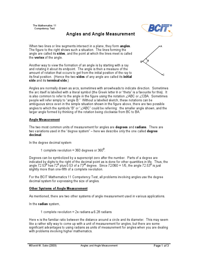 Angles and Angle Measurement: Side and Its Terminal Side.) | PDF ...