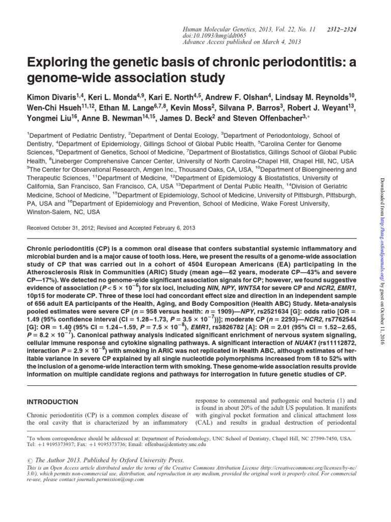 Hum. Mol. Genet. 2013 Divaris 2312 24 | PDF | Genome Wide Association ...