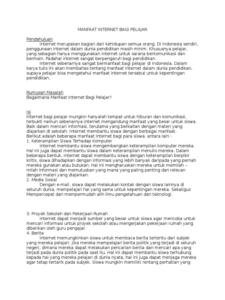 Manfaat Internet Bagi Pelajar | PDF