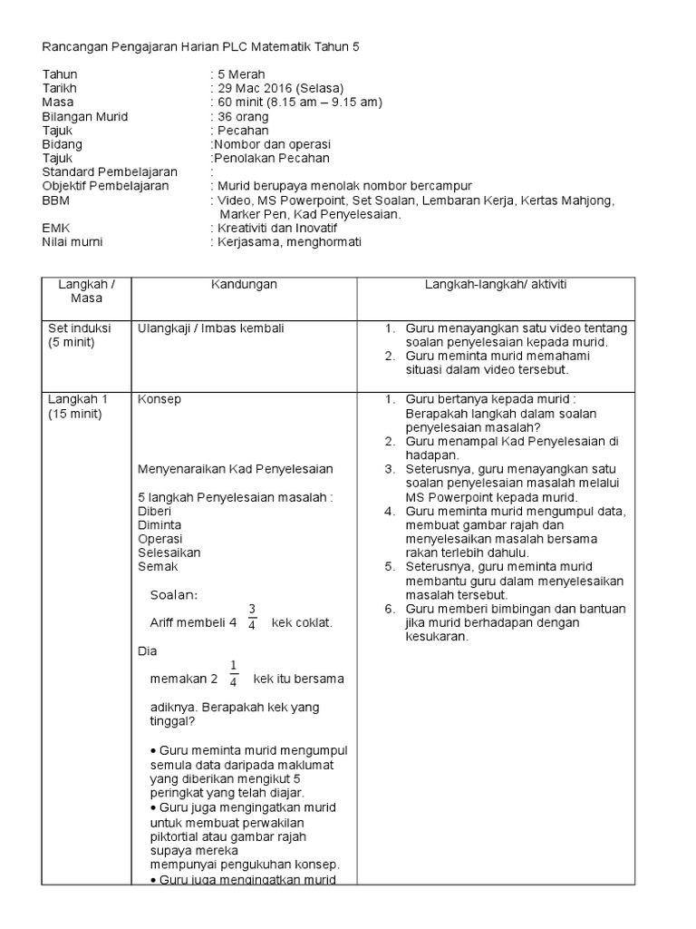 RPH PLC MT Tahun 5 | PDF
